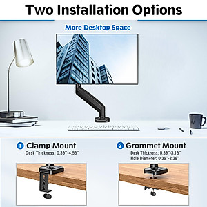 MOUNTUP Single Monitor Desk Mount, Adjustable Gas Spring Monitor Arm Support Max 32 Inch, 4.4-17.6lbs Screen, Computer Monitor Stand Holder with Clamp/Grommet Mounting Base, VESA Mount Bracket, Black