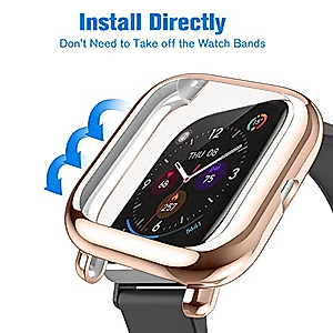 Fintie 3 Packs Screen Protector Case Compatible with Amazfit GTS 2 Mini/Bip U Pro, Soft TPU Plated Bumper Full Protective Cover Cases [Scratch-Proof], Black+Clear+Rose Gold