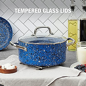 HLAFRG Nonstick Cookware Set Pots Pans and Cooking Utensils, 12 Piece Set, PFOA Free, Blue Granite