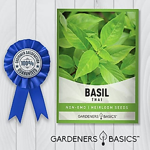 Thai Basil Seeds for Planting Herbs - Heirloom Non-GMO Herb Plant Seeds for Home Herb Garden Indoors, Outdoors, and Hydroponics by Gardeners Basics
