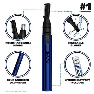 Wahl Lithium 2 in 1 Pen Detail Trimmer for Nose, Ear, Neckline, Eyebrow, & Other Detailing - Blue - by The Brand Used by Professionals - Model 5643-200