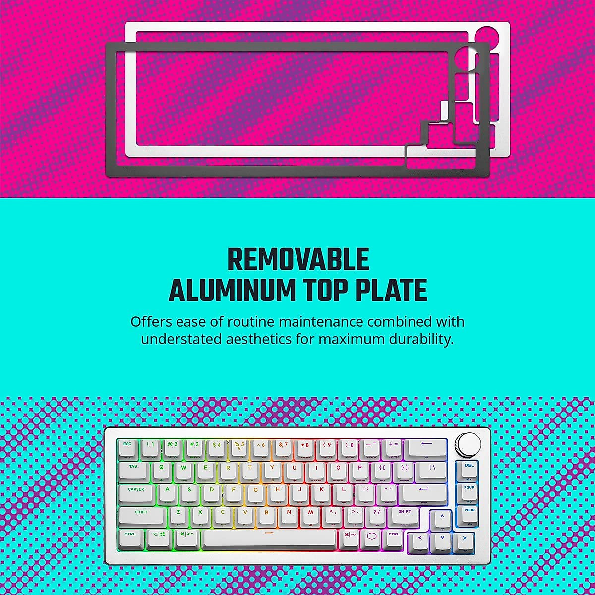 Cooler Master CK721 65% Hybrid Wireless 2.4GHz/Bluetooth Silver/White Mechanical Gaming Keyboard, Tactile Brown Switches, Customizable RGB, Ergonomic Design, 3-Way Dial, QWERTY (CK-721-SKTM1-US)