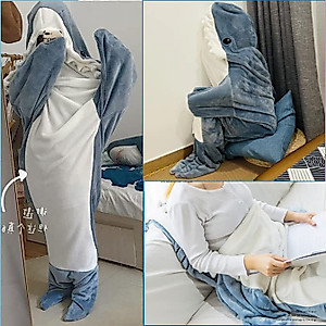 Shark Blanket Adult - Wearable Shark Blanket, Super Soft Cozy Flannel Hoodie Sleeping Bag Shark Tail Wearable Fleece Throw Blanket Onesie Blanket, Gifts for Shark Lovers 67 in L