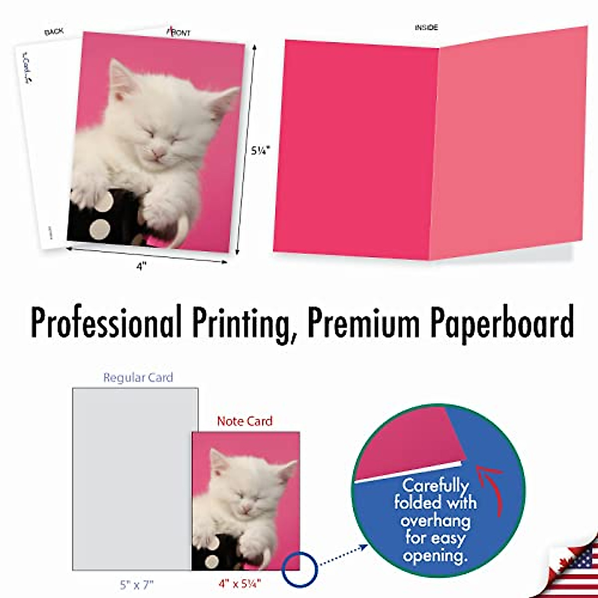 The Best Card Company - 10 Adorable Blank Cat Cards (4 x 5.12 Inch) - Cute Pet Kittens, Assorted Bulk Notecard Set - Cup-Cats M3969