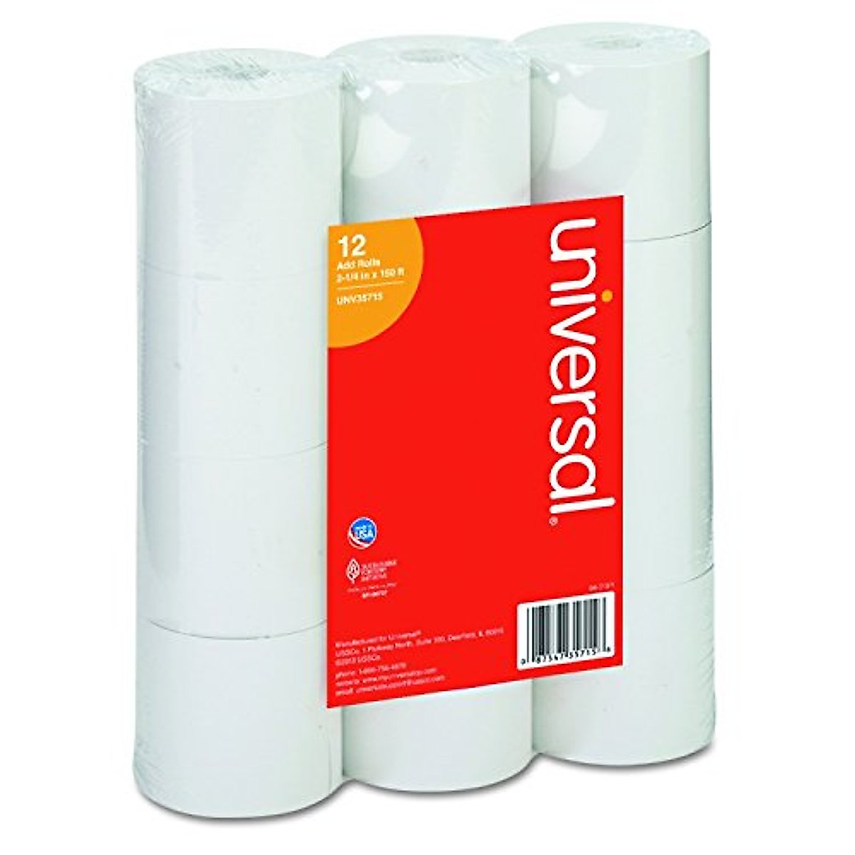 Adding Machine/Calculator Roll, 2-1/4"x150 White 12/Pack
