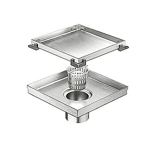 Neodrain 6-Inch Square Shower Drain with Removable Tile Insert Grate,Brushed 304 Stainless Steel, with Watermark&CUPC Certified, Includes Hair Strainer