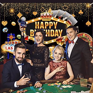 Avezano Casino Birthday Backdrop Las Vegas Casino Night Birthday Background Banner Casino Sign for 40th 50th Birthday Party Supplies (70.8x43.3inch)