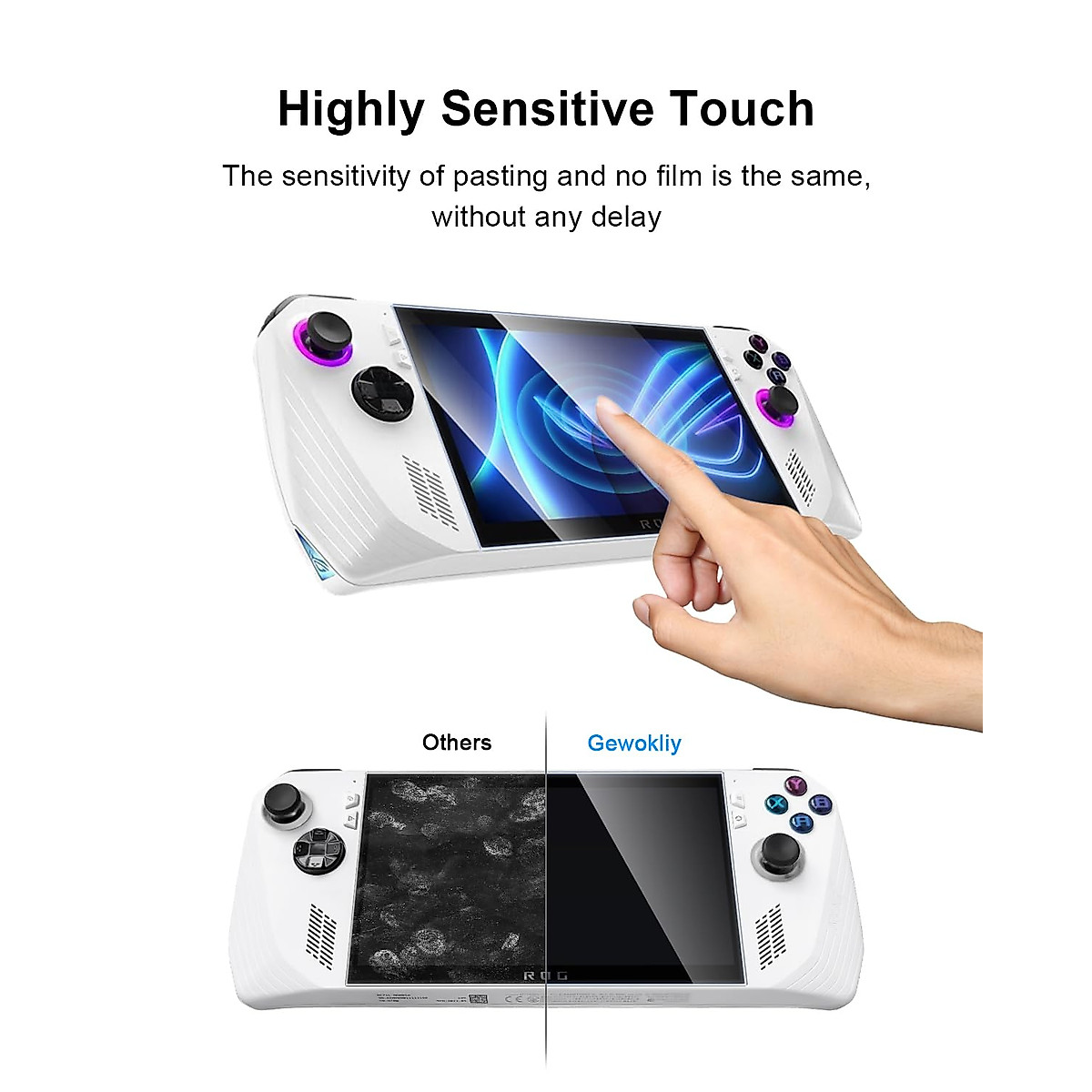 GEWOKLIY 2 Pack Screen Protector For ASUS ROG Ally handheld 7-Inch 2023, Transparent Ultra HD, Anti Glare Tempered Glass, Anti-Scratch, Anti-Fingerprint