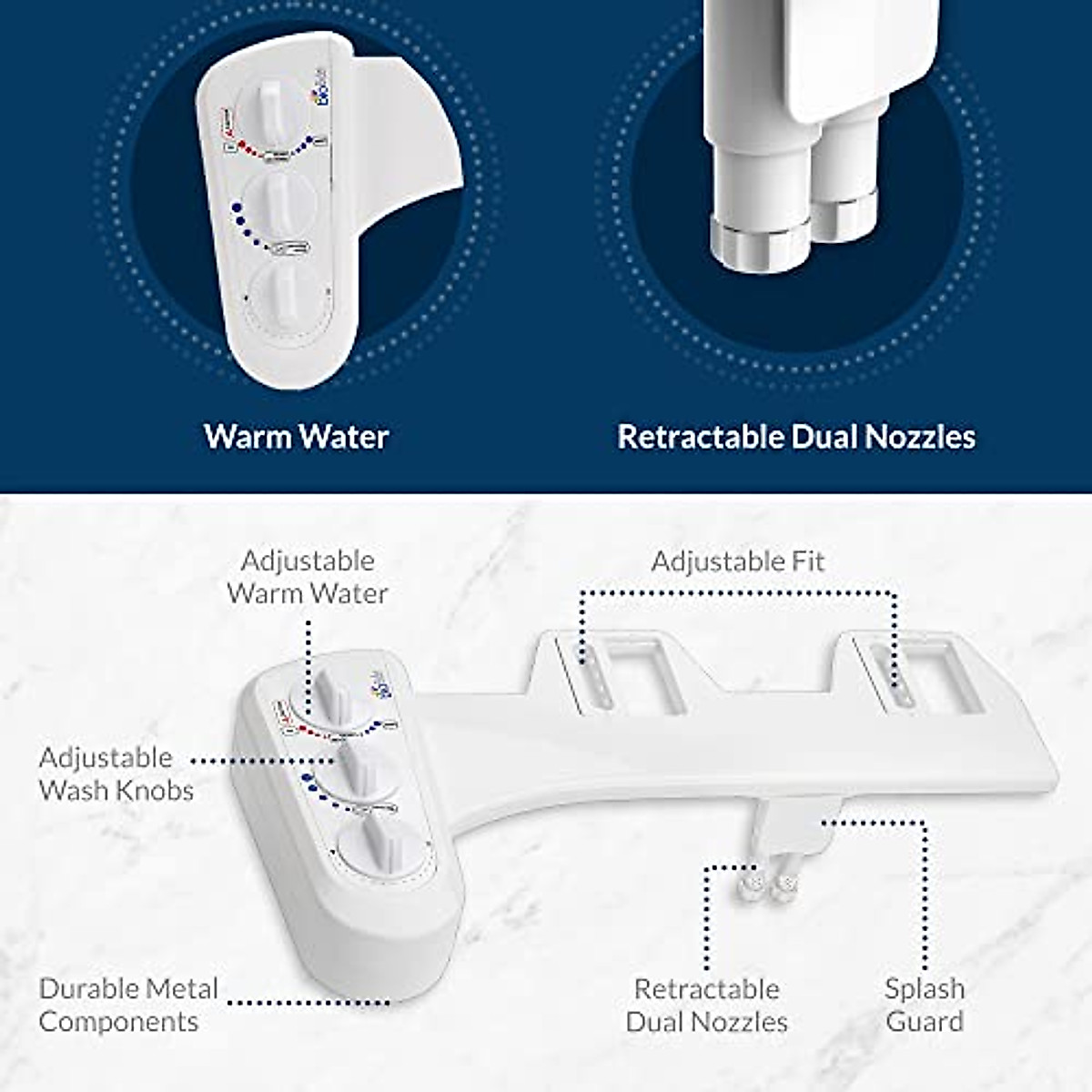 Bio Bidet BB-270 Hot & Cold Freshwater Spray, Non-Electric, Bidet Attachment For Toilet Seat, Posterior & Feminine Wash, Easy Install, White