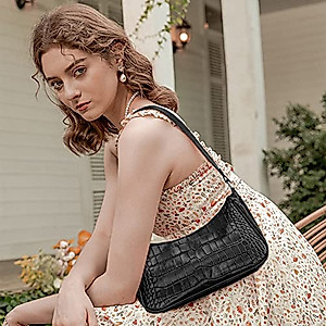 S-ZONE Genuine Leather Shoulder Bag for Women Hobo Purse Handbag Crocodile Pattern Zipper Small Classic