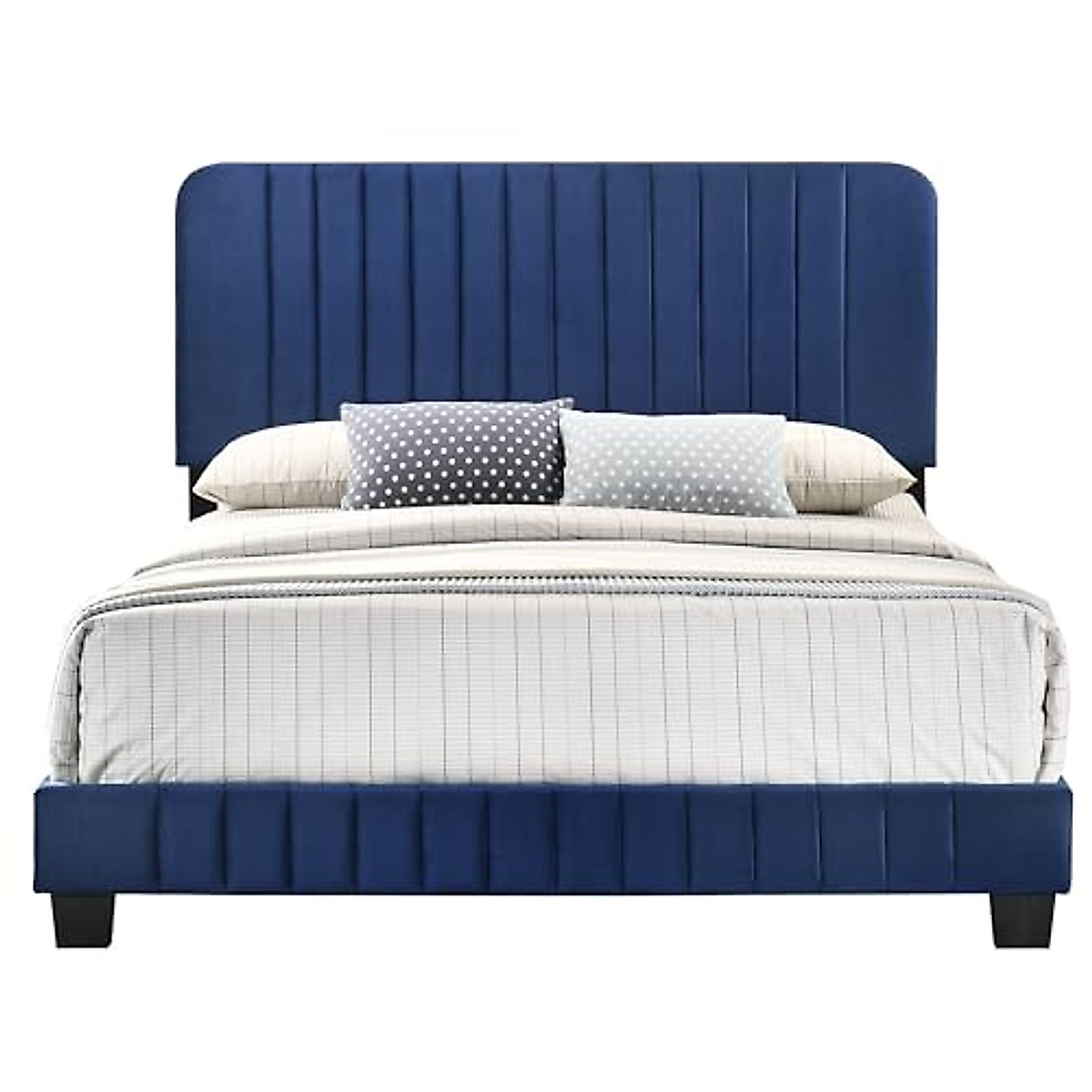 Indulge in Opulence with King Bed in Navy Blue Velvet - Channel Tufted Elegance, Customizable Mattress Support, Effortless Assembly, Versatile Sizing, and Diverse Color Selection!
