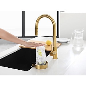 AguaStella ASR01GS Brushed Gold Metal Glass Rinser for Kitchen Sink with Cover, Kitchen Sink Cup Riner, Bar Glass Rinser, Kitchen Sink and Bar Sink Accessory