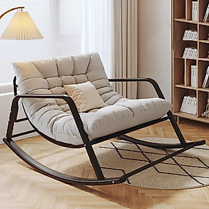 HARELA Outdoor Patio Rocking Chair, Rocker Chairs with Padded Cushion, Indoor & Outdoor, Rocker Recliner Chair for Living Room, Nursery Room, Front Porch, Garden, Backyard (Color : Light Grey)