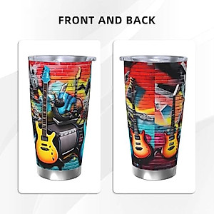EKPRAVDKTF Guitar Painting 20oz Insulated Stainless Steel Tumbler With Lids And Straws, Double Wall Vacuum Travel Coffee Mug, Thermal Cup For Cold & Hot Drinks, Reusable Metal Straw & Brush