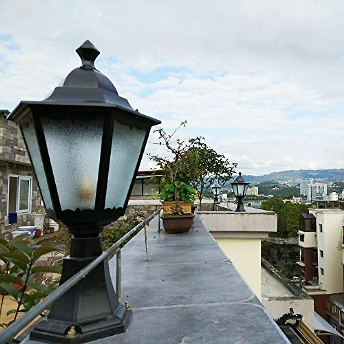 MODEBHD Rustproof Patio Column Light High Brightness E27 Edison Glass Post Lamps Outdoor Waterproof Aluminum Pillar Lantern for Villa Garage Clubhouse Swimming Pool Floor-Standing Lighting