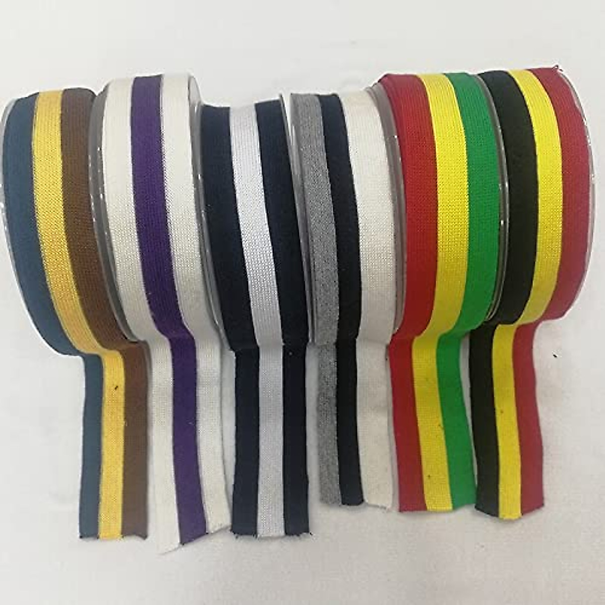 Thecookie Rib Knit Fabric Mercerized Cotton Webbing with Contrast Strip Rib Band for Garment Clothing Accessory DIY Colorful Sewing Accessories - Khaki Yellow bluel