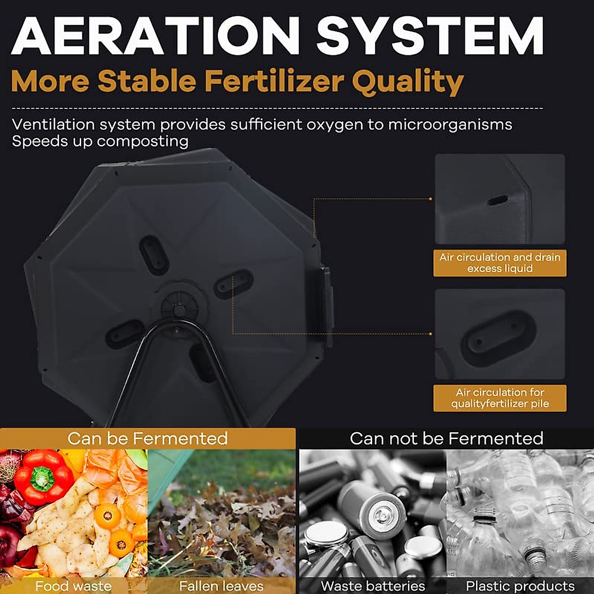 MGHH Outdoor Composting Bins, Tumbling Composter Dual Rotating Batch Compost Bin, for Yard Waster 43 Gallon- Black Door