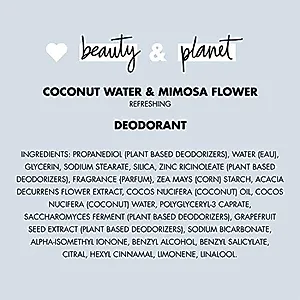 Love Beauty And Planet Deodorant Water and Mimosa Flower, Coconut, 2.95 Oz, Pack of 4