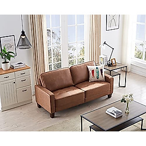 MODERION Loveseat Sofa, 70” L Couch with Solid Wood Frame, Living Room Couches with Technology Fabric, Easy Assembly 2-seat Sofa for Bedroom,Office,Small Space Yellowish Brown TSF21202LT