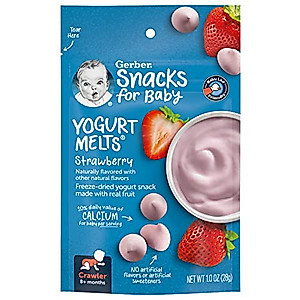 Gerber Snacks for Baby Yogurt Melts, Strawberry, Freeze-Dried Yogurt Snack, Made with Real Fruit, Baby Snack for Crawlers, 1.0-Ounce Pouch (Pack of 3)