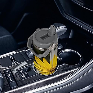 WITHSBKK 30oz Car Cup Yellow Gray Flower Printed with Portable, Stainless Steel Travel Mug, Vacuum Insulated Tumbler And Straw, Leakproof for Car & Outdoor, UV Printed Design