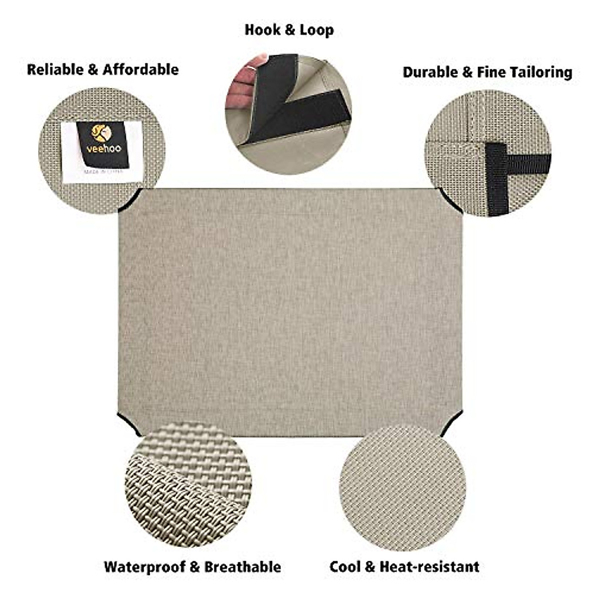 Veehoo Cooling Elevated Dog Bed Replacement Cover, Washable & Breathable Pet Cot Bed Mat, Large, Beige Coffee