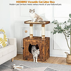 HOOBRO Litter Box Enclosure with Cat Tree Tower, Litter Box Furniture Hidden with Cute Entrance, Private Washroom with Sisal Scratching Posts, Cat Head Door and Large Platform, Rustic Brown BF11MW03