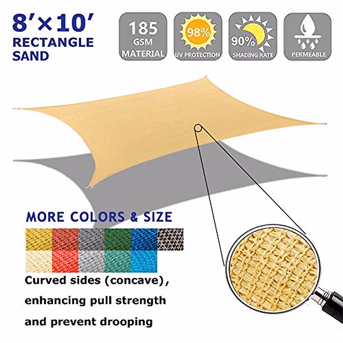 Shade&Beyond 8' x 10' Sun Shade Sail Canopy Rectangle Sand, UV Block Sunshade for Backyard Yard Deck Outdoor Facility and Activities
