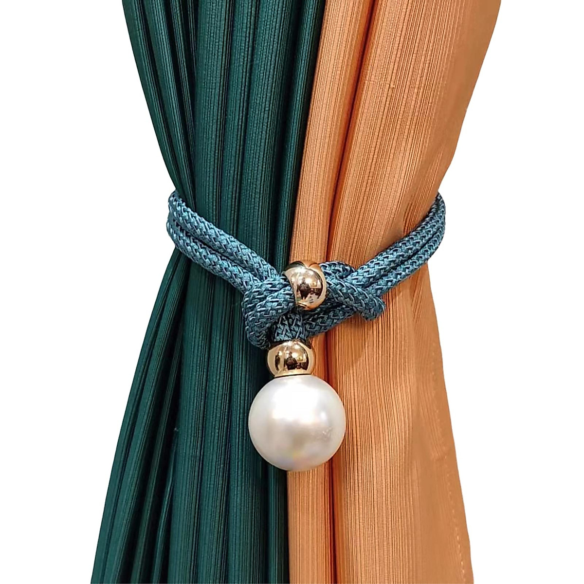 UTUT Curtain Holdback 2Pcs Practical Magnetic Closure Magnetic Pearl Bead Curtain Tie Back Dark Blue
