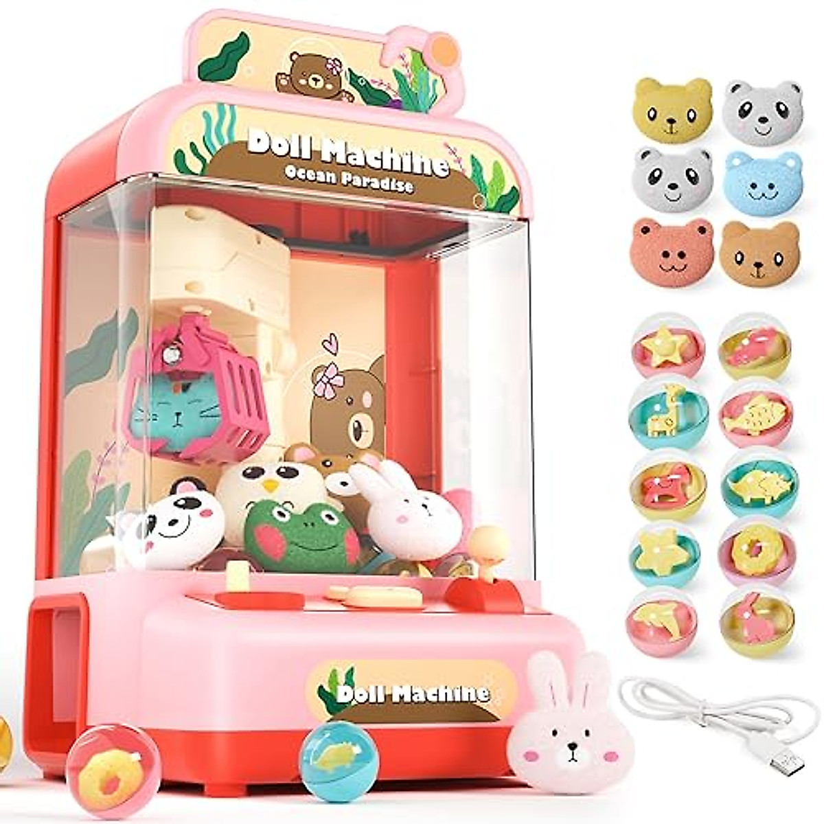 PANITU Claw Machine for Kids, Mini Vending Machines Arcade Candy Capsule Claw Game Prizes Toy, Electronic Arcade Game Indoor Toy with Music & Light,Best Birthday Gift for 6 7 8 9 Year Old Girl