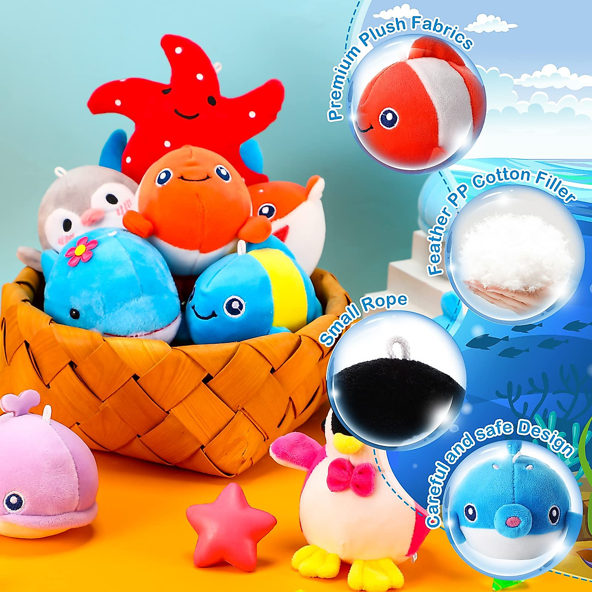 12 Pcs Mini Ocean Animal Plush Toys Sea Creatures Stuffed Toy Soft Plush Sea Life Small Stuffed Animals Plush Keychain Decorations for Carnival Prizes Christmas Tree Birthday Party Bag Fillers