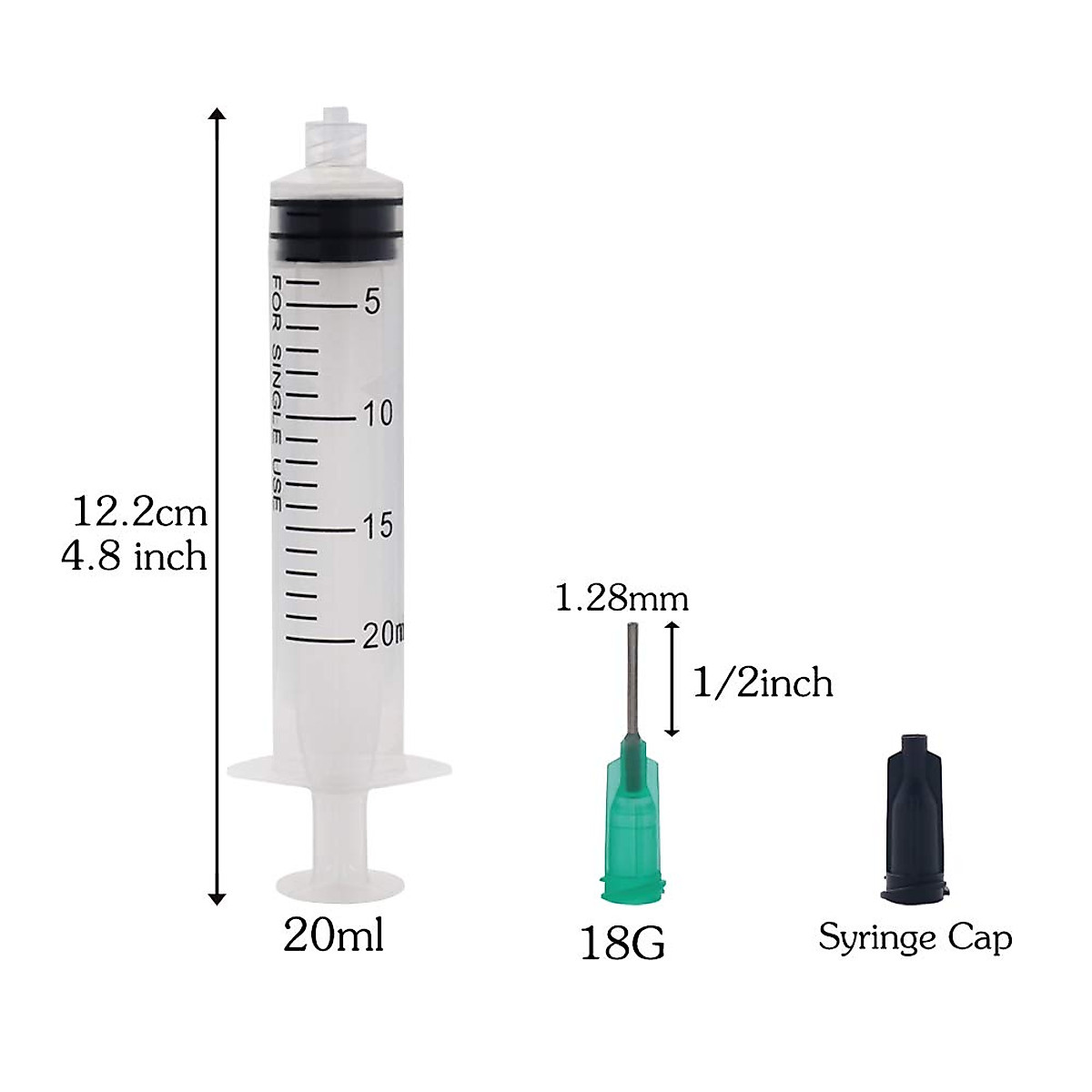 Shintop 20ml Syringe with 18G 1/2 Inch Blunt Tip Needles, Syringe Caps for Experiments, Industrial Use (12 Pack)