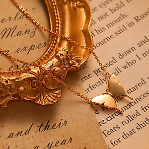 MRSXIA Butterfly Necklace for Women Gold Pendant 18K Gold Filled Dainty Chain Simple Insect Jewelry