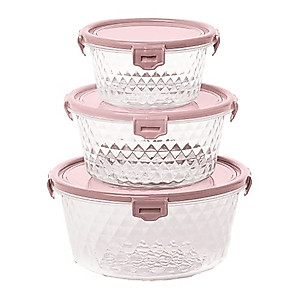 Plasvale Food Storage Plastic Containers Set of Crystal Line - 6 Pieces - Microwave, Freezer and Dishwasher Safe - BPA Free (Rose)