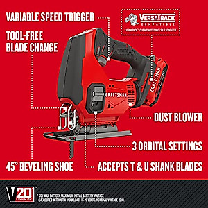 CRAFTSMAN V20* Cordless Jig Saw Kit (CMCS600D1)