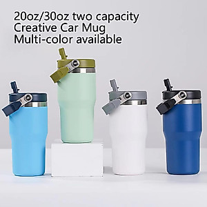 JIUSILIFE Tainless Steel Tumbler - Vacuum Insulated Water Bottle,with Straw,20/30oz,with Leakproof Closeable Straw Lid for Cold Water Drinks, For Sports:school, Work, Car, Travel and Weekends,White,20