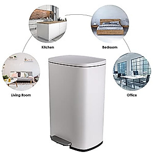 Arlopu 8/13.2 Gallon Step Trash Can, Stainless Steel Garbage Bin, Soft-Close Rubbish Bin with Removable Plastic Inner Bucket, Fingerprint-Proof, Lid Dustbin, Suit for Kitchen Home (White, 50L)