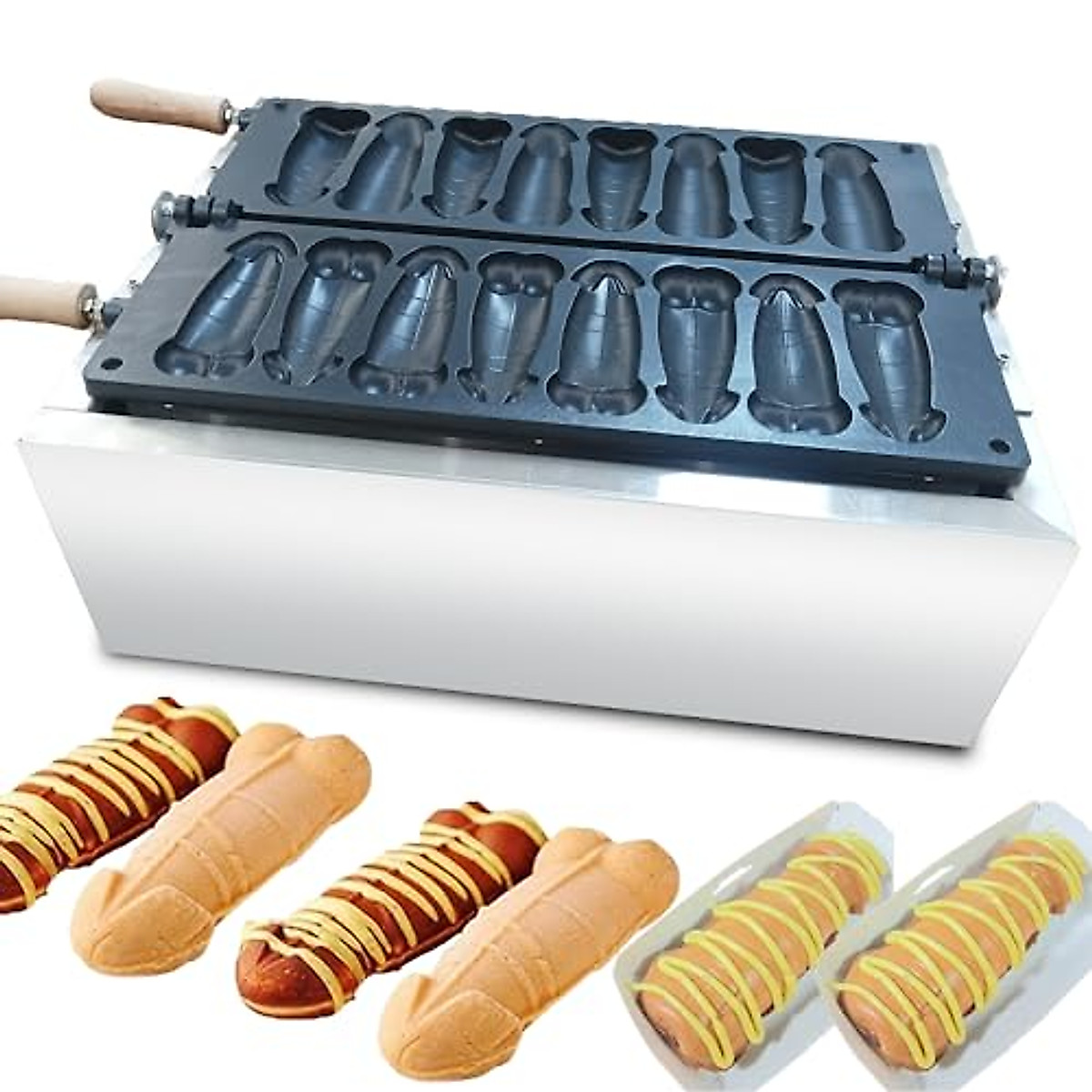 Mvckyi Commercial 8 PCS Electric Waffle Maker with removable plates, Non Stick Penis Shape Waffle Machine Hot Dog Baker, Strange Shape Sausage Grill Waffle Baker for Fast Food Restaurant Equipment