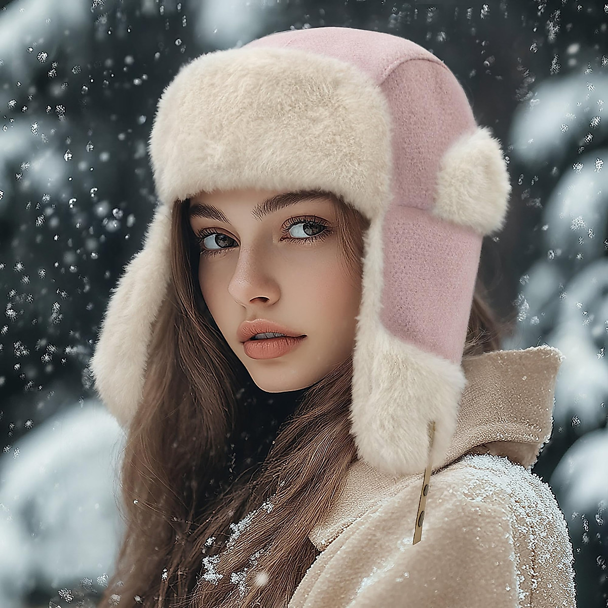 CLAPE Winter Trapper Hats Warm Russian Trooper Faux Fur Hat with Ear Flap Aviator Cap Unisex Ushanka Hat for Hunting