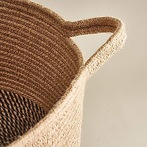 INDRESSME Large Jute Rope Basket - Tall Laundry Basket Hamper for Dirty Clothes Woven Jute Storage Basket for Blanket in Living Room Toy Basket for Nursery Storage, 17.8" x 15.8" x 13.8"