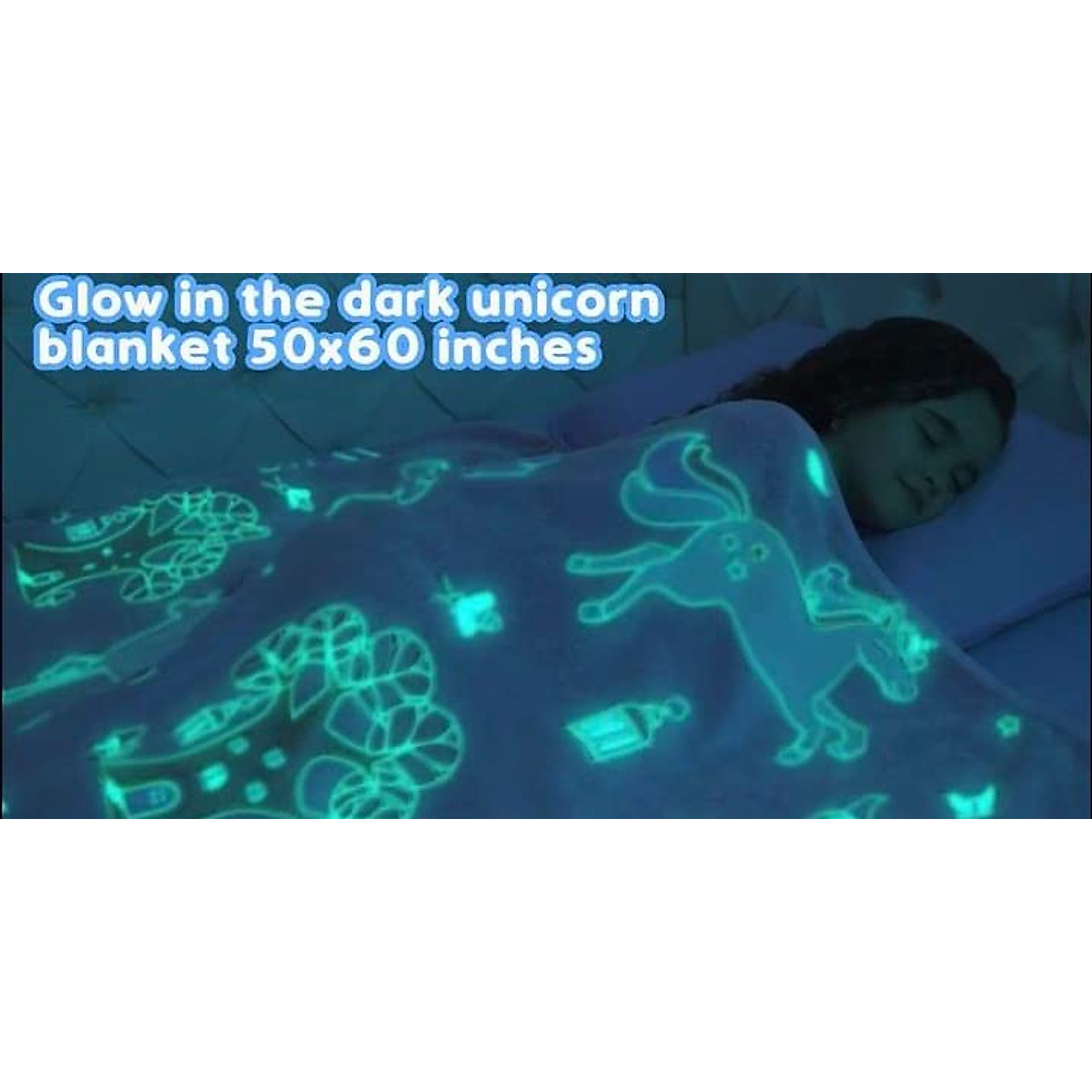 Glow in The Dark Unicorn Blanket for Girls – Soft Pink Fleece Throw. Great Christmas, Birthday, Baby, Toddler Unicorn Gifts! Unicorn Toys for Girls, with Fairy, Butterfly, Stars. Bright Long-Last Glow