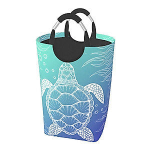 Duduho Sea Turtle Ocean Animal Laundry Basket with Handles Laundry Hamper Toys Storage Organizer Foldable Bucket Washing Bin Dirty Clothes Bag for Home Bathroom Bedroom Dorm