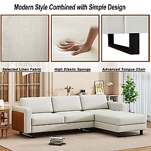 DEINPPA L Shaped Sofa Couch with Charging Port, Convertible Sectional Sofa with Linen Fabric, Modern Couch with Reversible Chaise for Living Room and Small Space, Beige