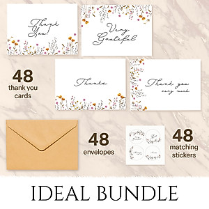 4Dagher Thank You Cards 48Pack, Thank You Cards with Envelopes 4 Assortment, Floral Thank You Cards with Envelopes - 4x6, Perfect For Baby Showers, Birthday, Wedding And Other Occasions.