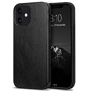 TENDLIN Compatible with iPhone 12 Case/iPhone 12 Pro Case Premium Leather TPU Hybrid Case (Black)