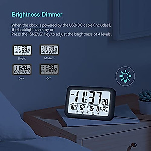 Digital Clock, Digital Wall Clock Battery Operated, Clocks with Large Display, Alarm Clock with Backlight, Desk Clock with Temperature Humidity Day Date for Bedroom Living Room Office (Black)