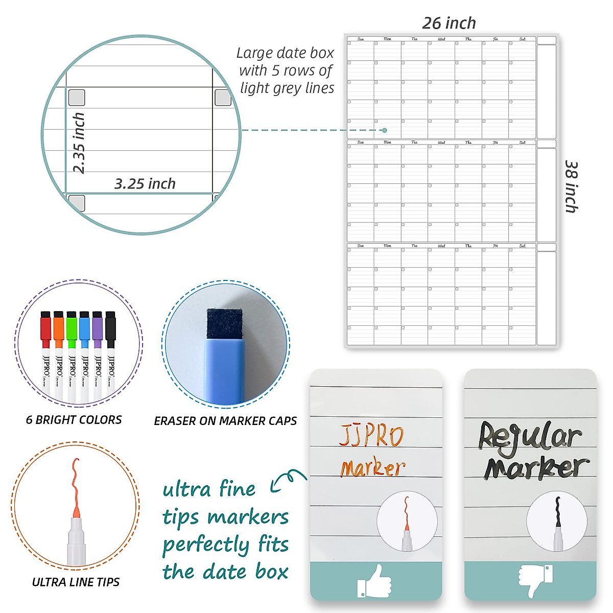 Dry Erase Wall Calendar 3 Month Calendar - Blank Undated Reusable Quarterly Calendar - Whiteboard Premium Laminated Poster - Laminated Office Jumbo 38x26 Inches Wall Calendar (Vertical)