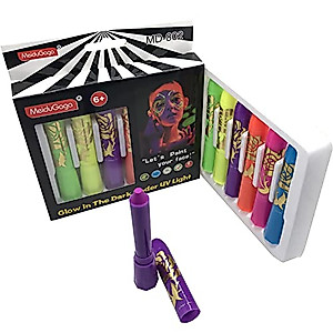 Face Paint Crayons Glow in The Dark Body Painting Kit Under UV and Black Light Makeup Non-Toxic for Halloween Masquerades Easter Festivals Party Supplies (6 Colors)