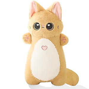 Yickoon 21inch Kawaii Yellow Cat Plush Pillow Cute Long Cat Stuffed Animals Plushies Kawaii Cat Body Pillow for Kids Girls Boys Birthday Christmas