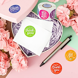 Qpout Thank You Stickers 1.5 inch, Colorful Thank You Stickers, 500 Pieces Thank You Stickers Small Business, Thank You Stickers for Packaging, Red Green Blue Orange Purple Thank You Sticker, 1 Roll